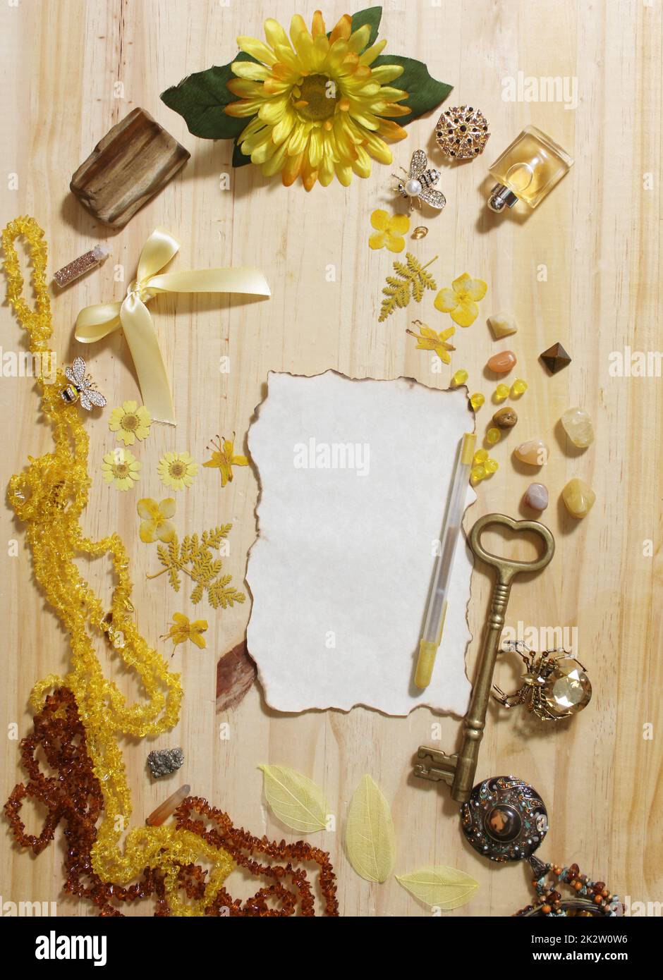 Yellow and Brown Jewelry and Decorations with Vintage Key and Blank ...