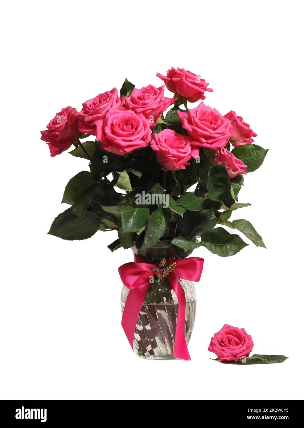 Bouquet of Fresh Pink Roses in Vase Isolated on White Background Stock ...