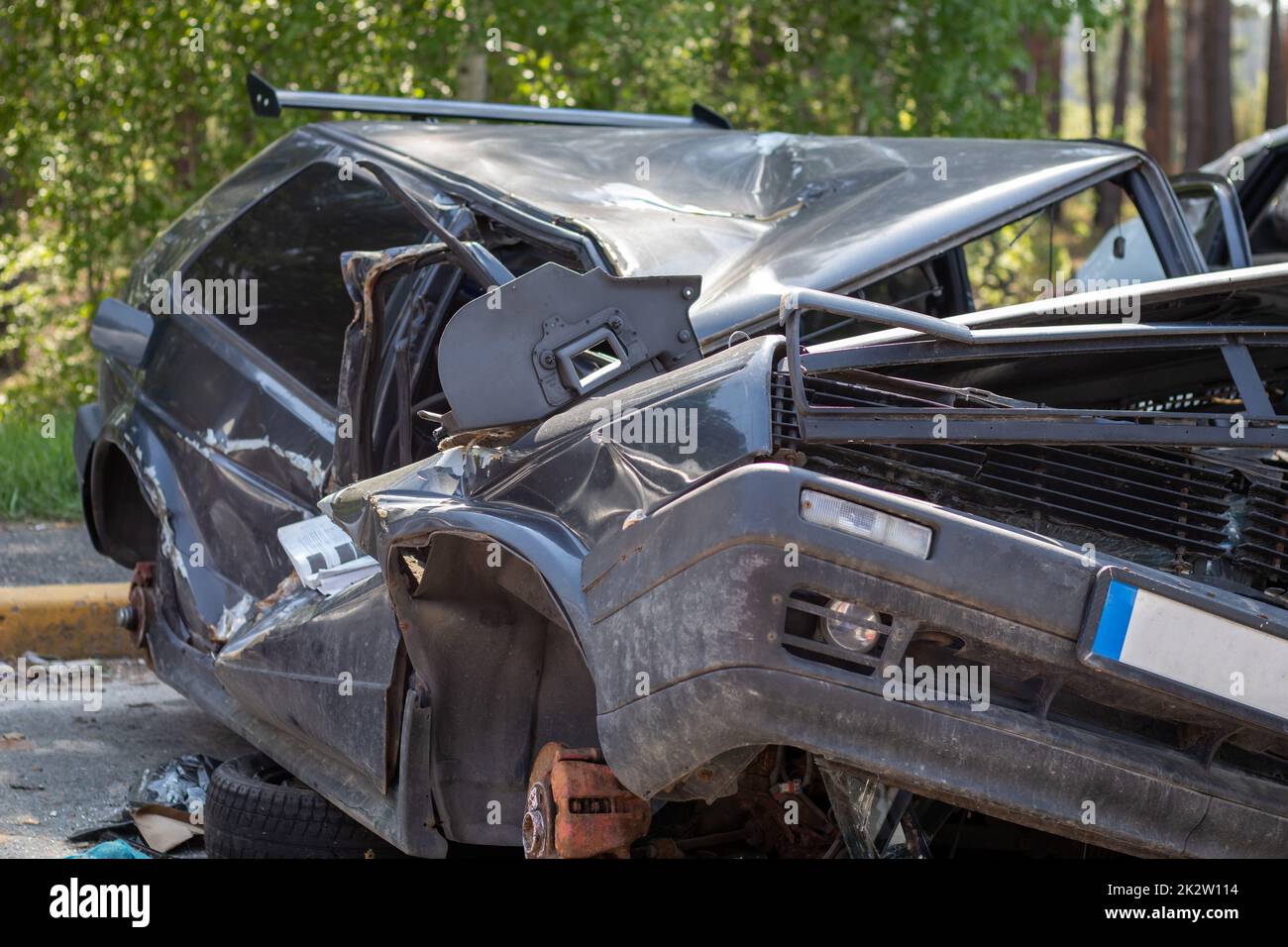 Traffic accident on the street, damaged car after a collision in the ...