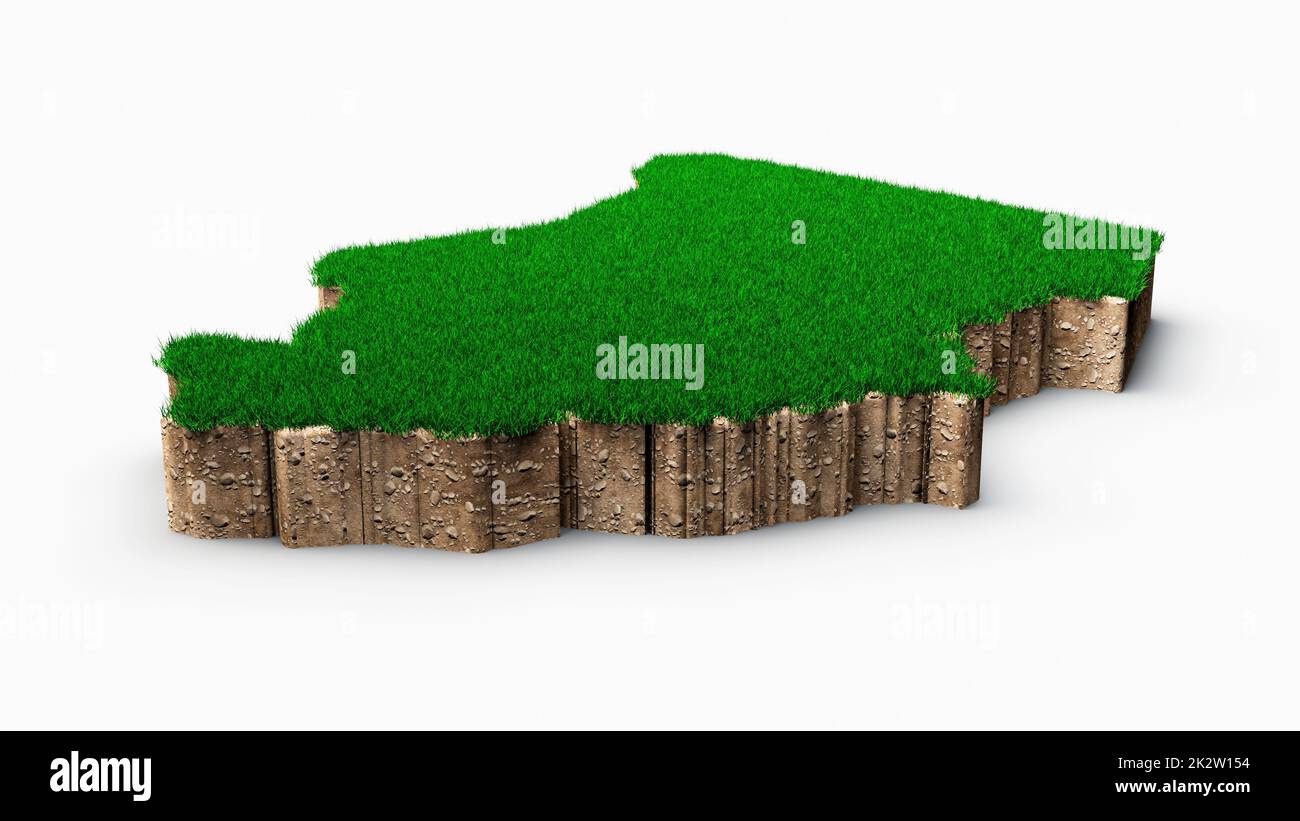 A 3D rendering of the Chad-shaped map with grass and soil texture ...