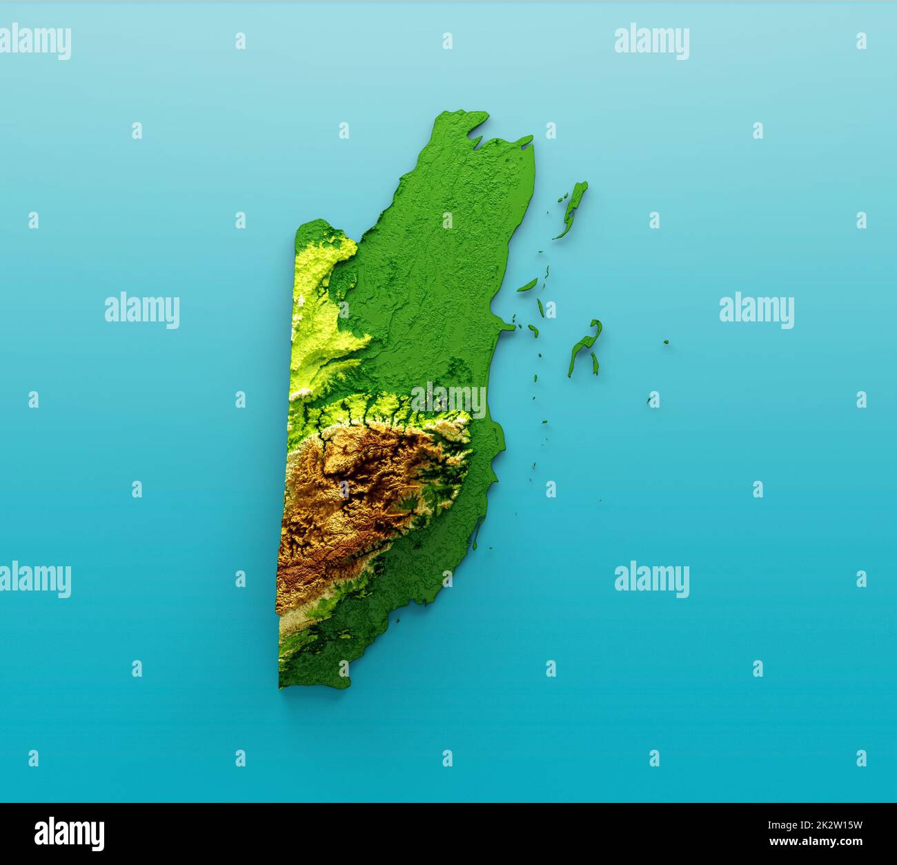 A 3D rendering of Belize-shaped topography map isolated on blue background Stock Photo - Alamy