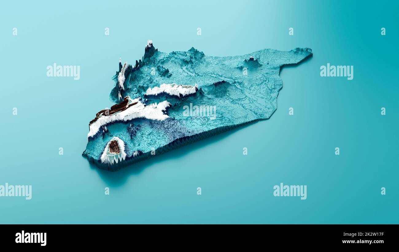 A 3D rendering of Syria-shaped topography map isolated on white ...