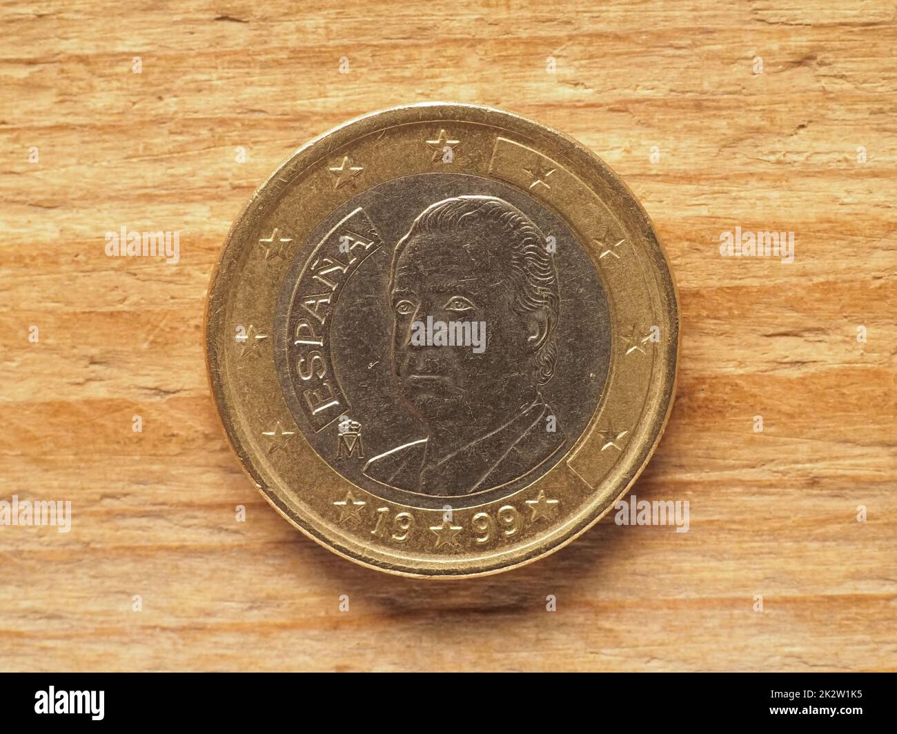 1 Euro coin showing king Juan Carlos I, currency of Spain, EU Stock ...
