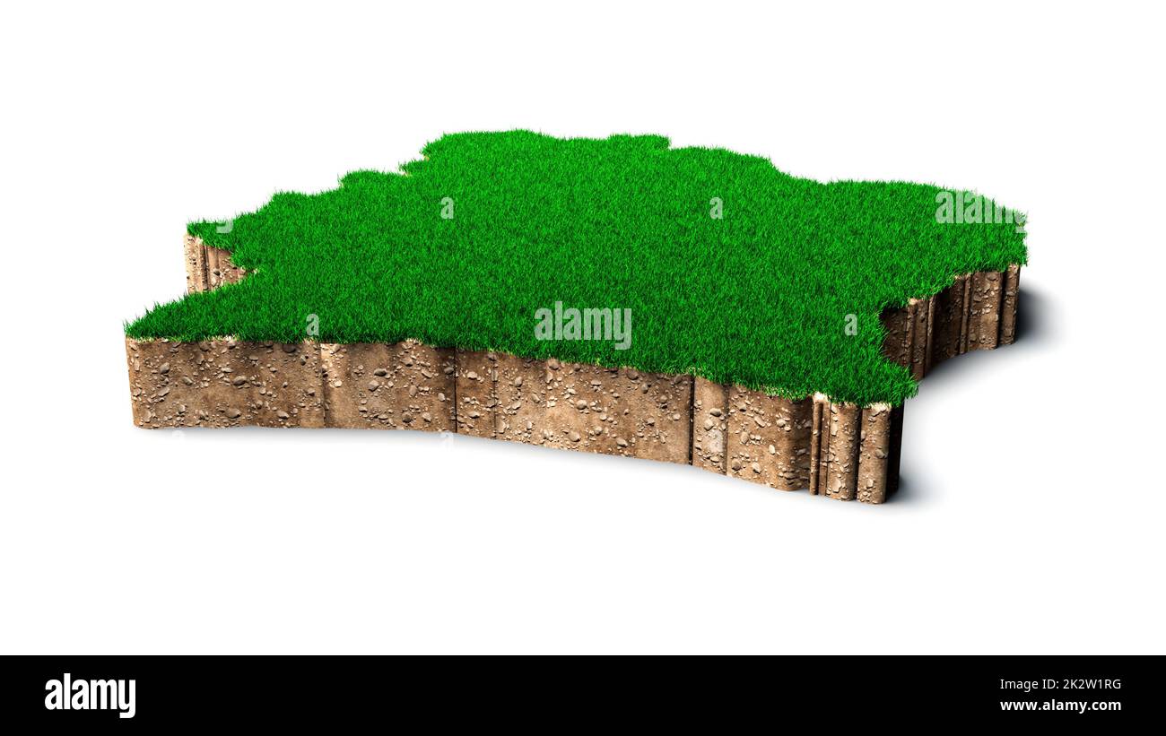 A 3D rendering of the Ivory-shaped map with grass and soil texture ...