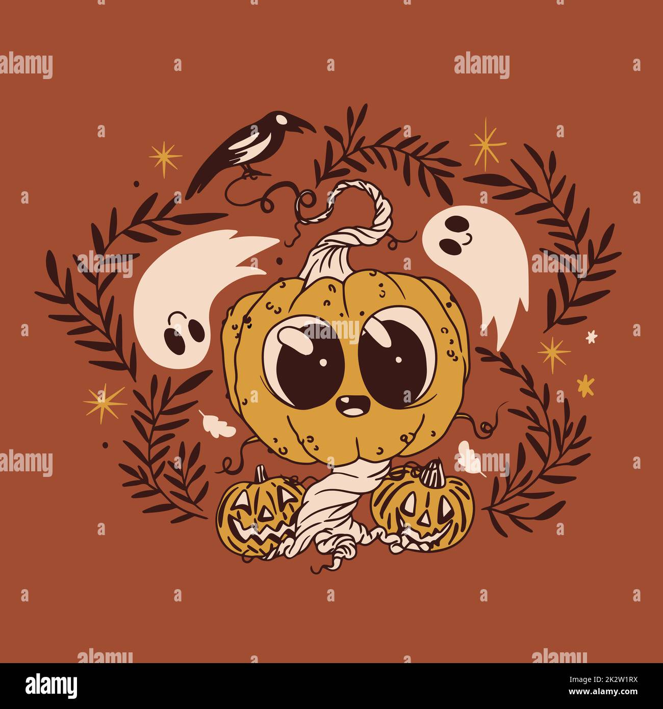 Beautiful background, cheerful pumpkin with ghosts, illustration for ...
