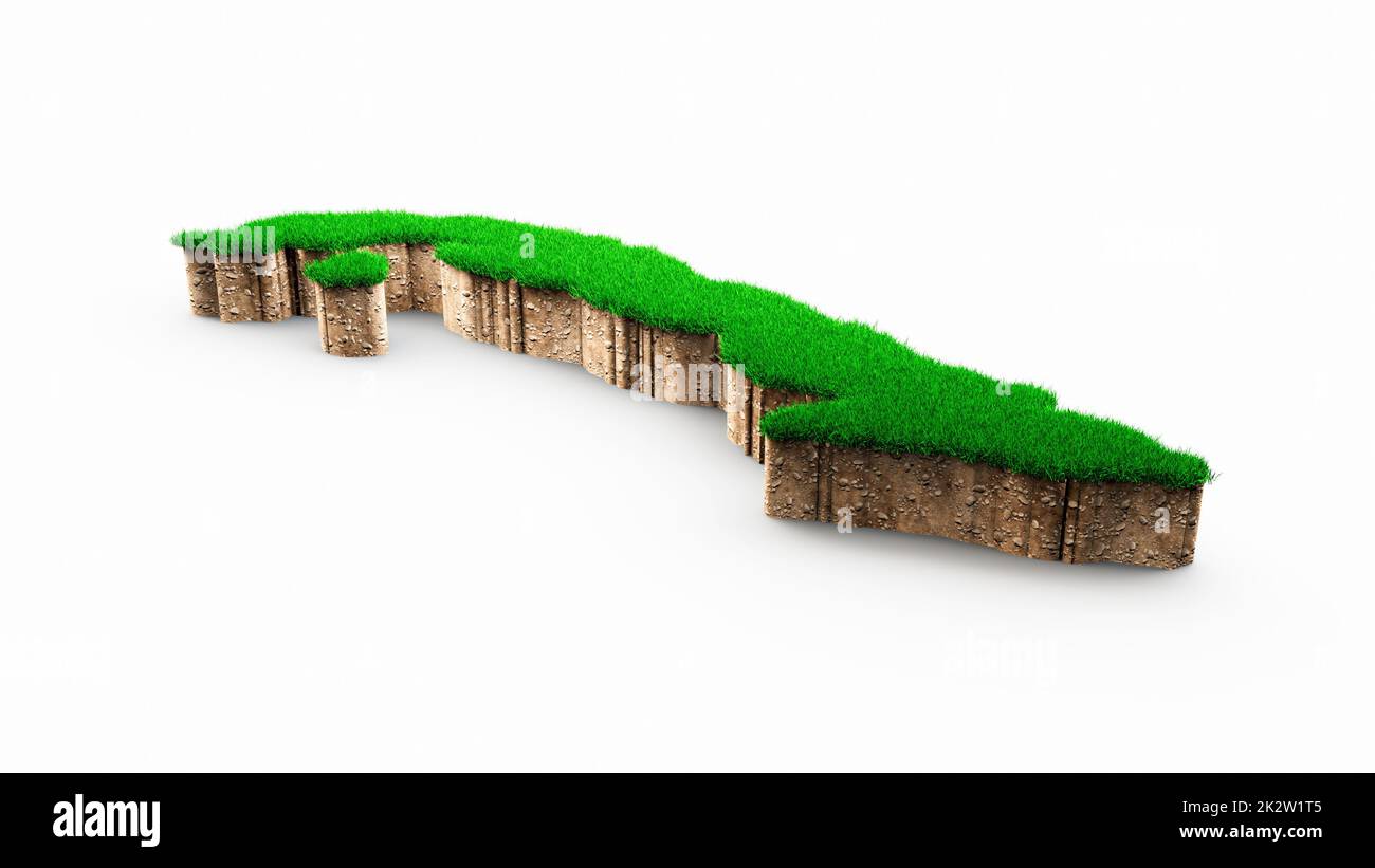 A 3D rendering of the Cuba-shaped map with grass and soil texture ...