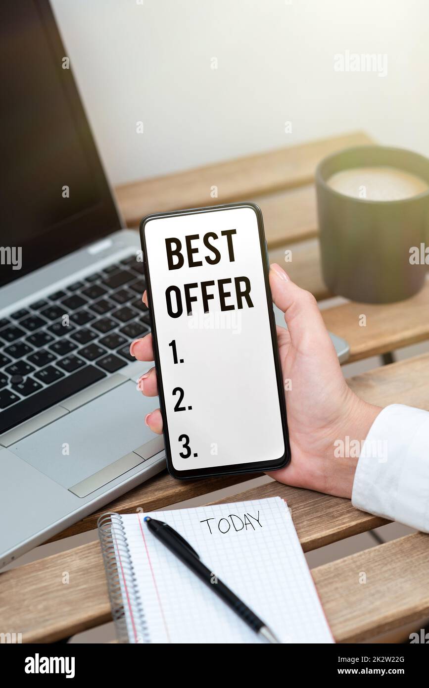 Writing displaying text Best Offer. Word for To convince someone by ...