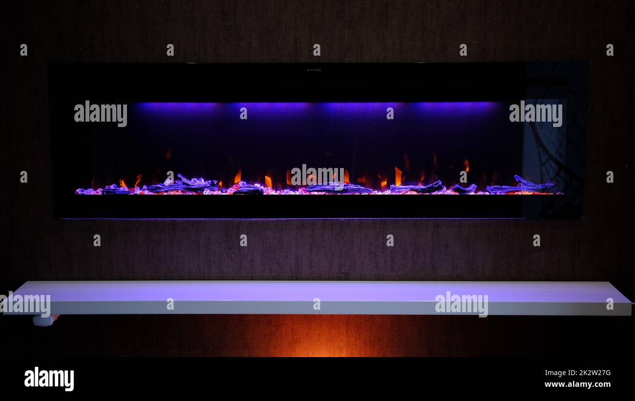 view on electric fireplace with artificial sparkling flame, decor for ...