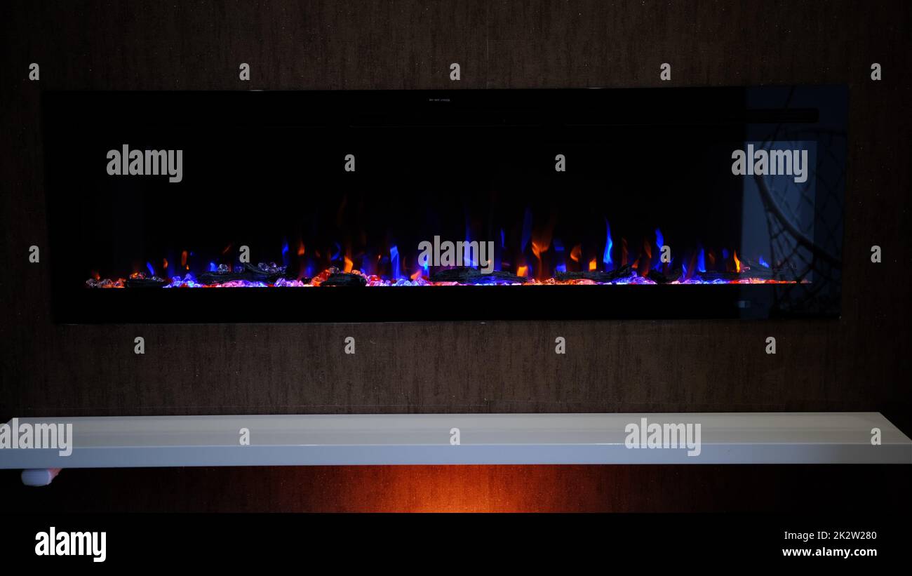 view on electric fireplace with artificial sparkling flame, decor for ...