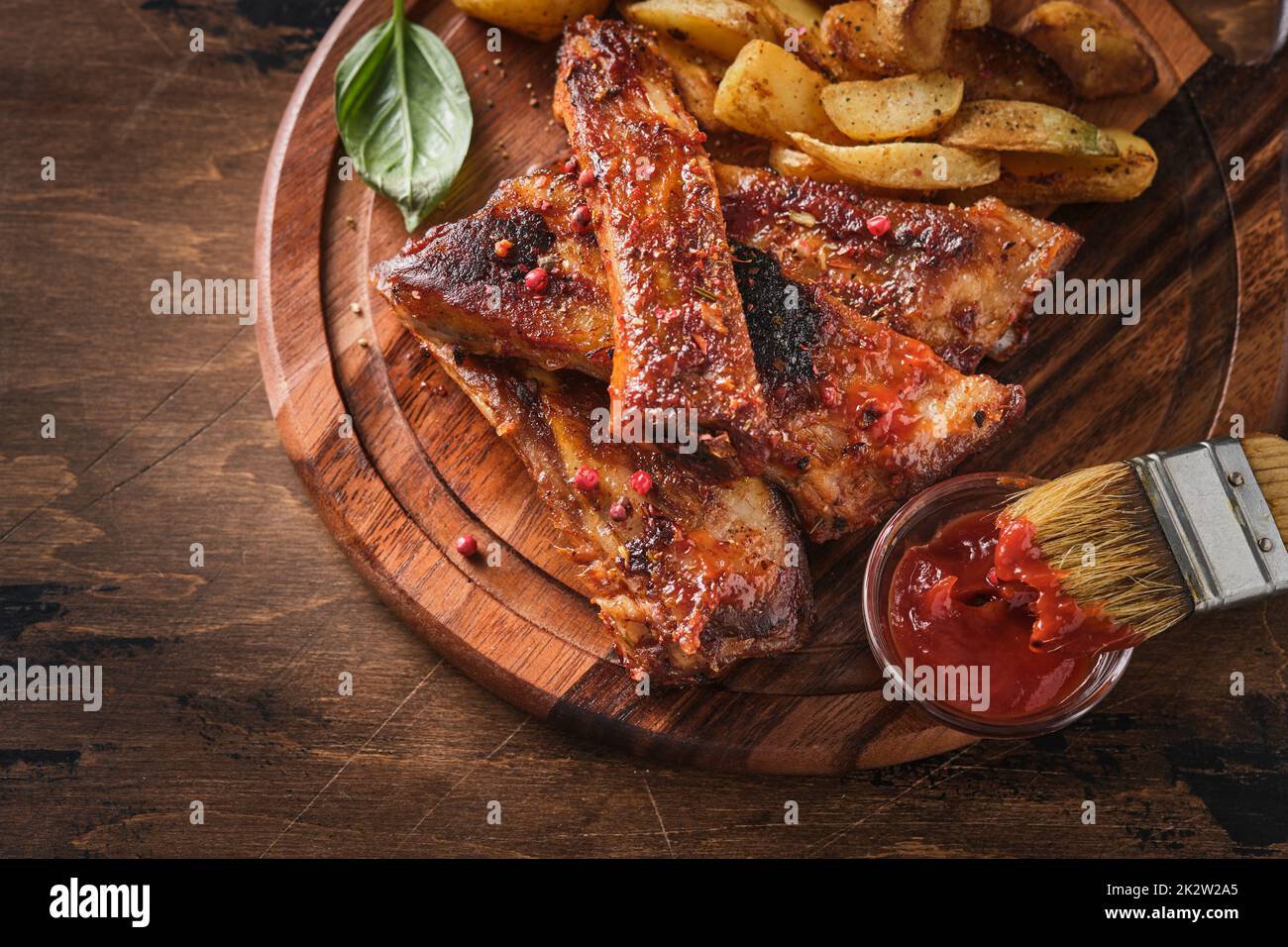 Spicy hot grilled spare ribs. Delicious barbecued ribs seasoned with a ...