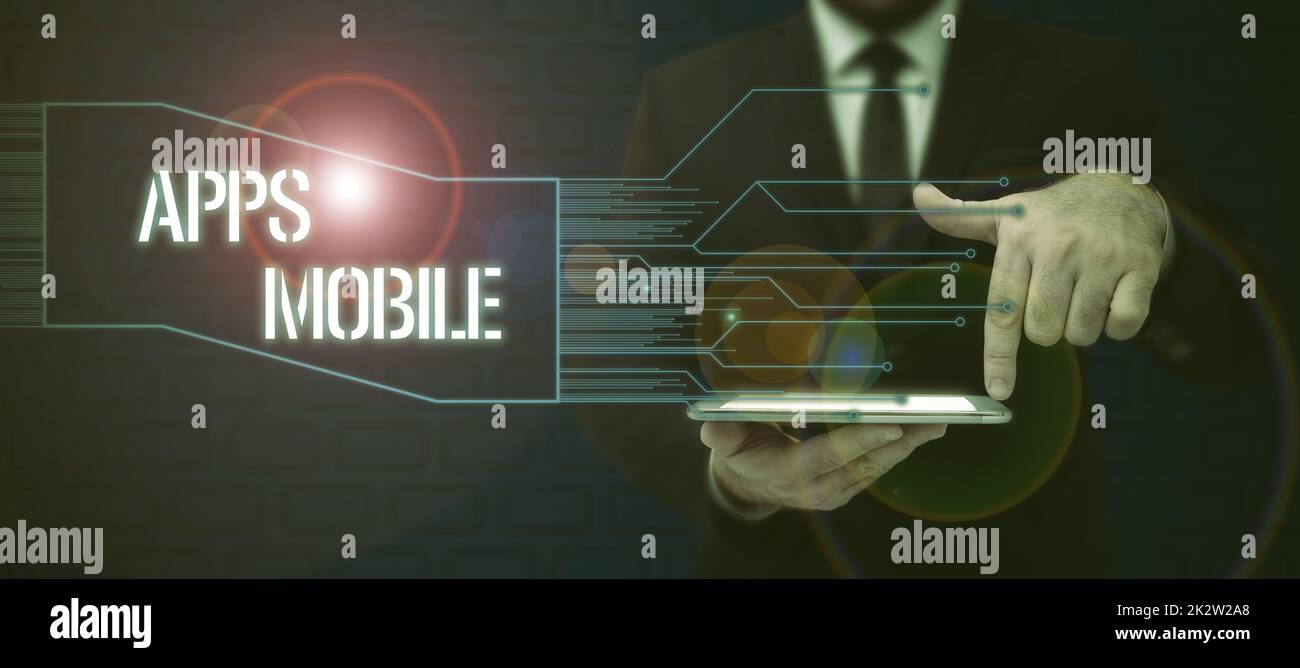 Hand writing sign Apps Mobile. Business idea computer program designed ...