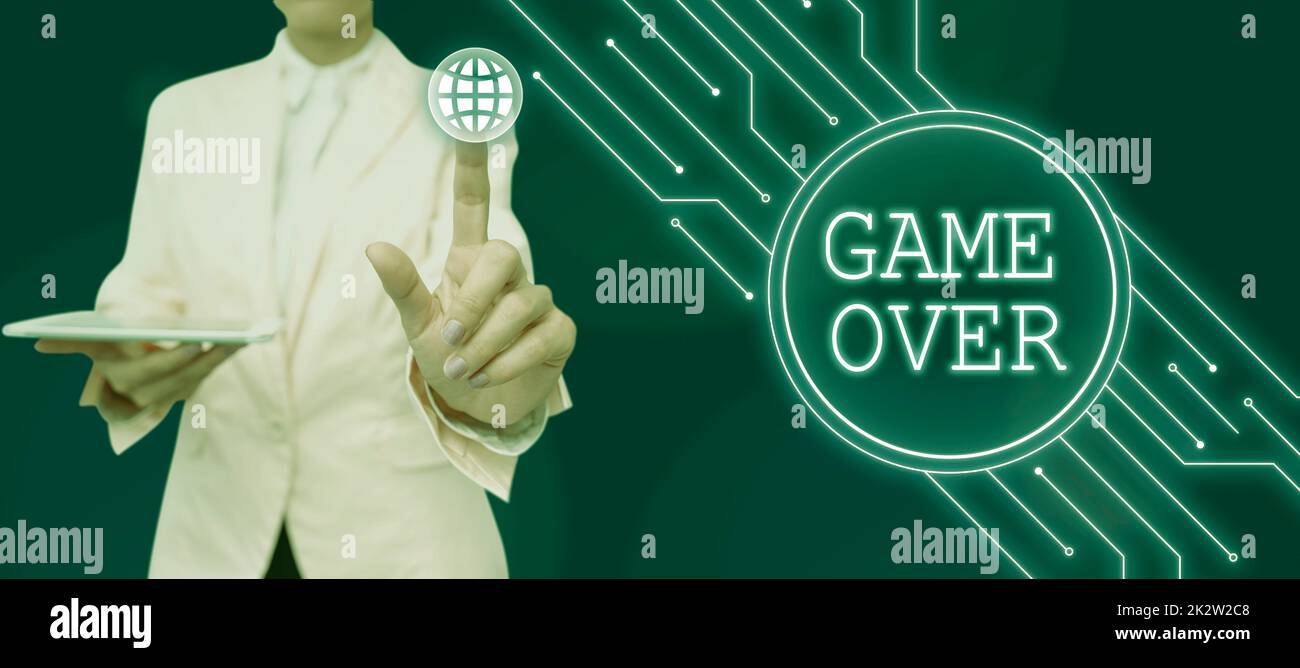 Text showing inspiration Game Over. Word for A situation in a ...