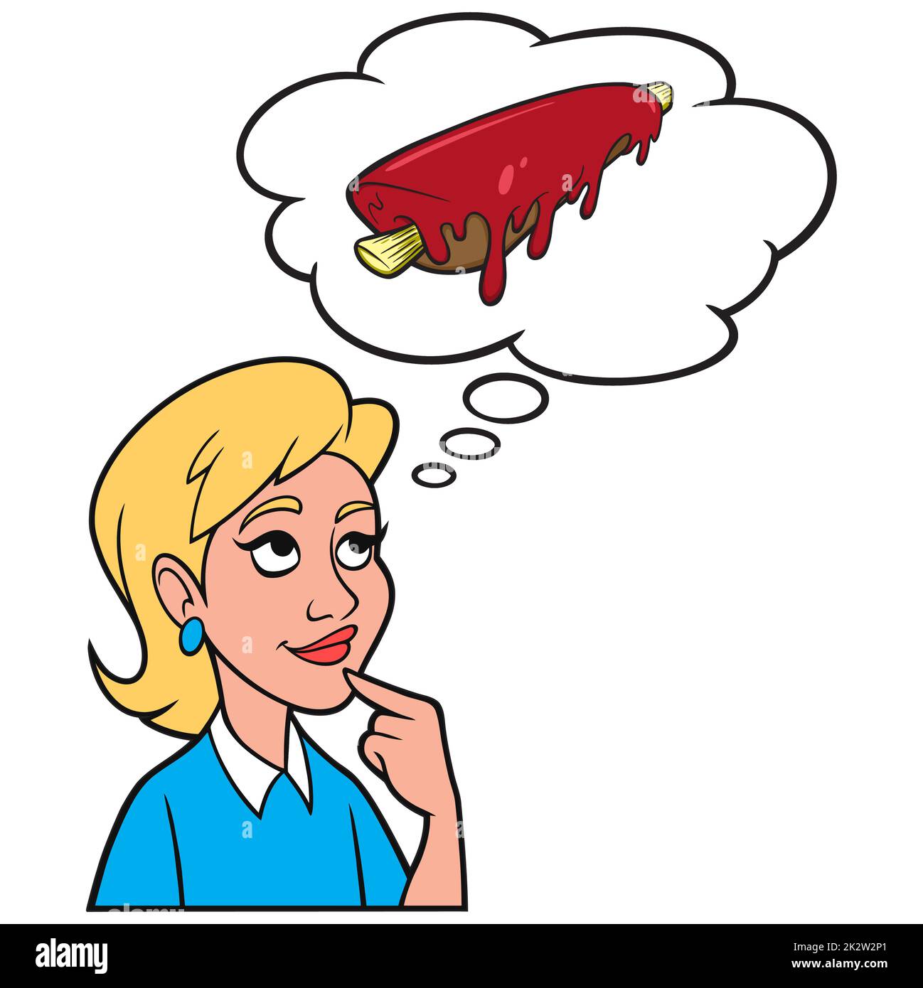 Girl thinking about a BBQ Rib - A cartoon illustration of a Girl ...