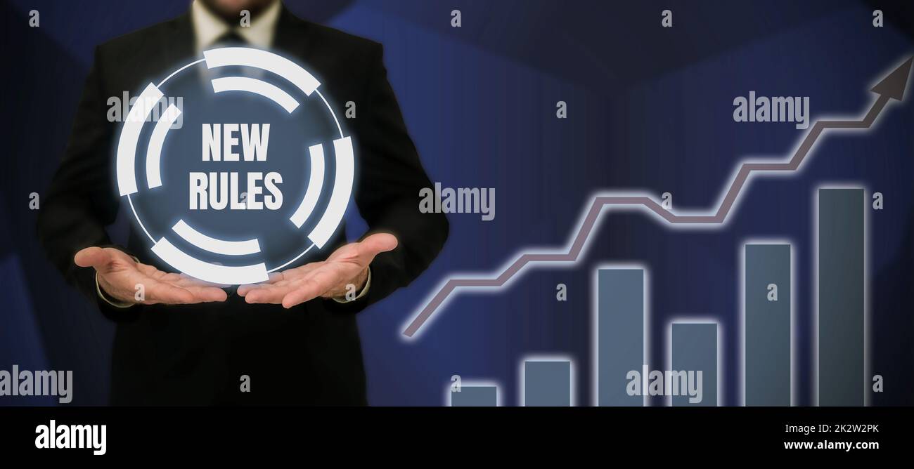 Text sign showing New Rules. Word Written on A state of changing an ...