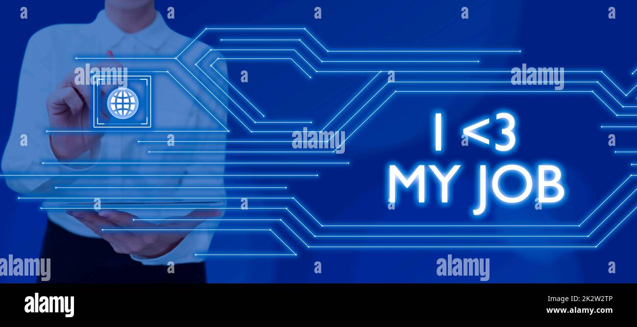 Hand writing sign I Love My Job. Business showcase telling someone that ...