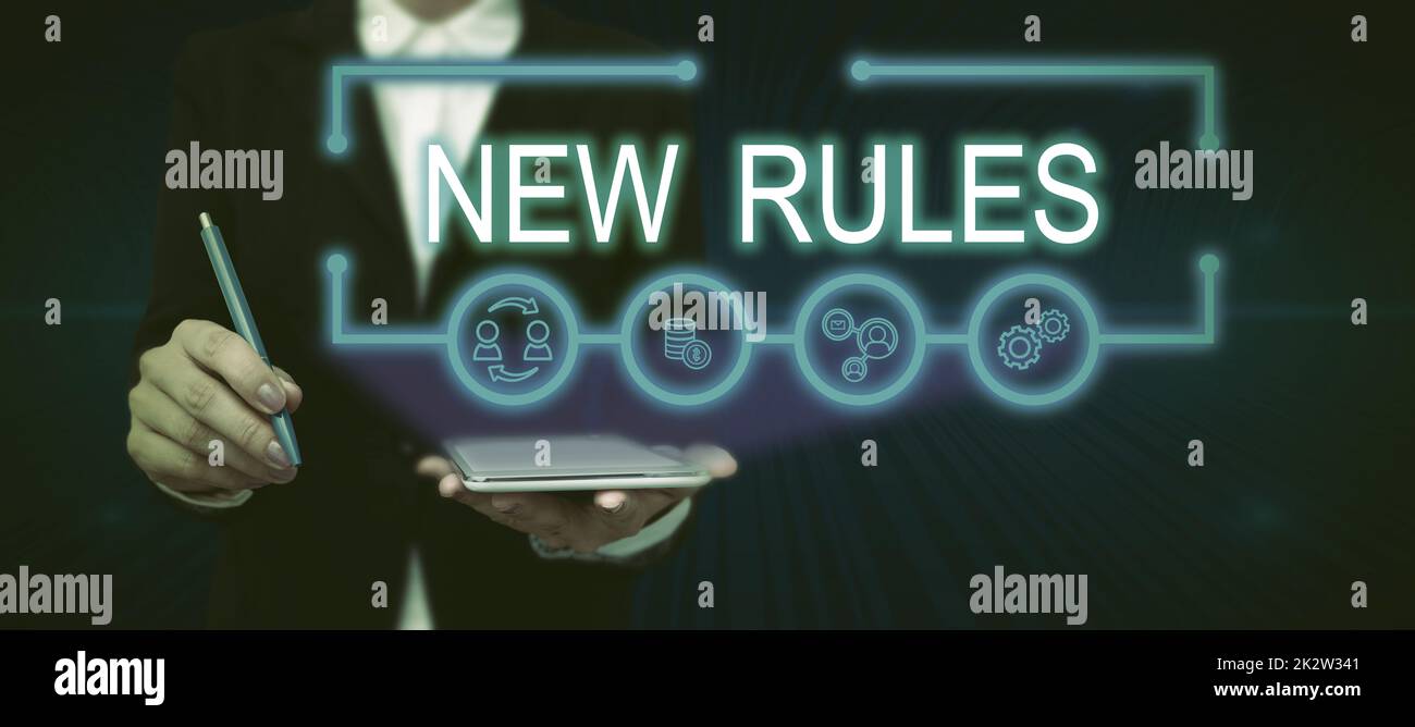 Text showing inspiration New Rules. Business idea A state of changing ...