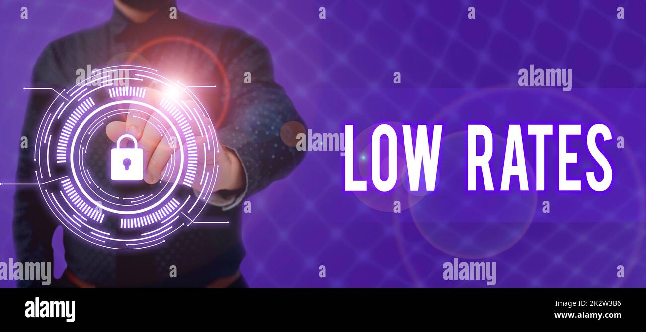 Writing displaying text Low Rates. Business showcase A cost of an item ...