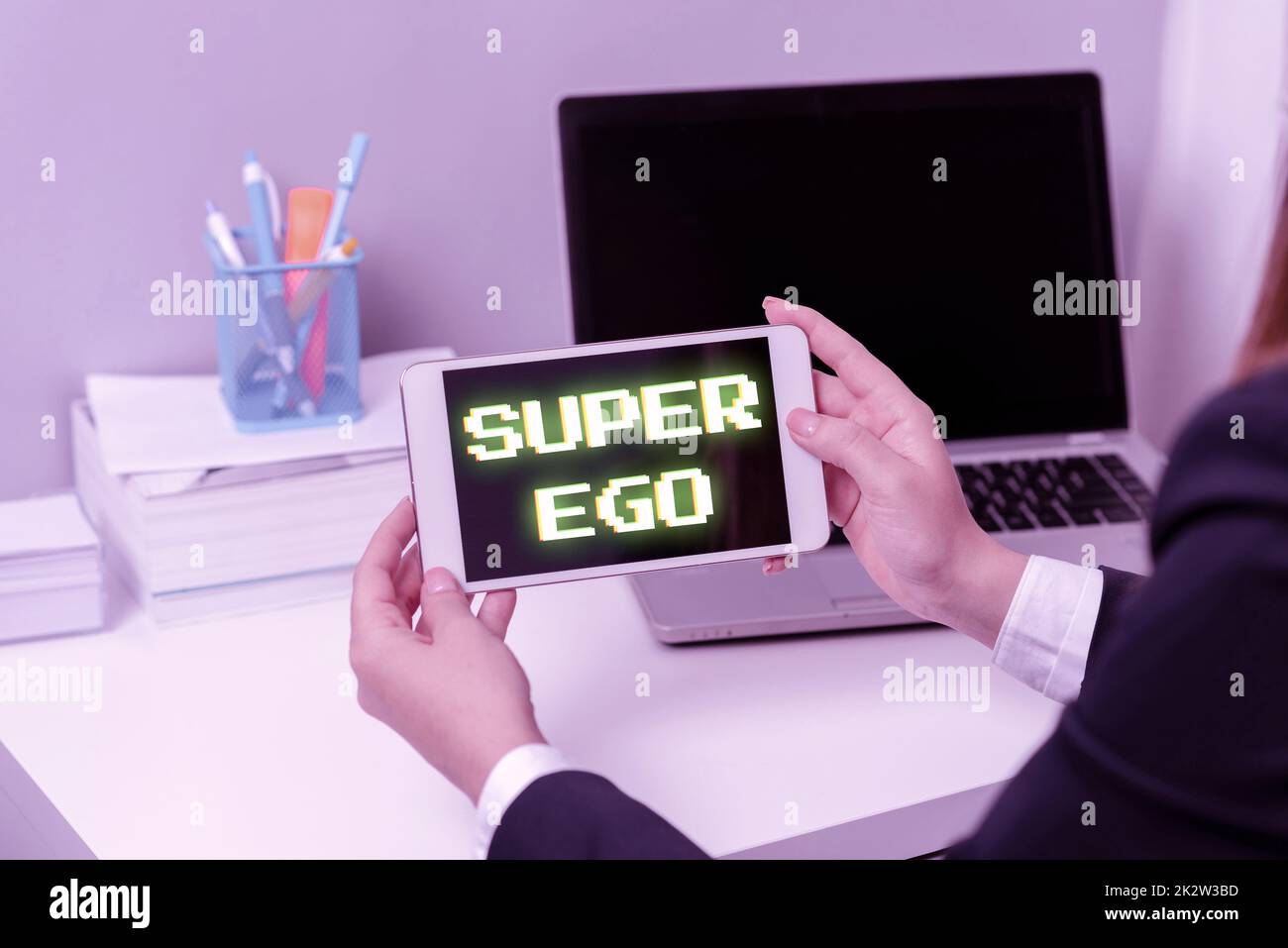 Hand writing sign Super Ego. Business overview The I or self of any ...