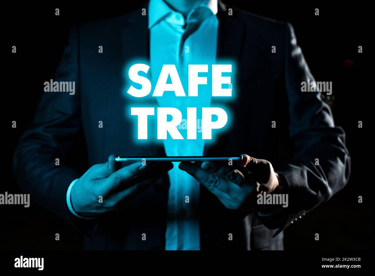 Conceptual caption Safe Trip. Internet Concept wishing someone to reach ...