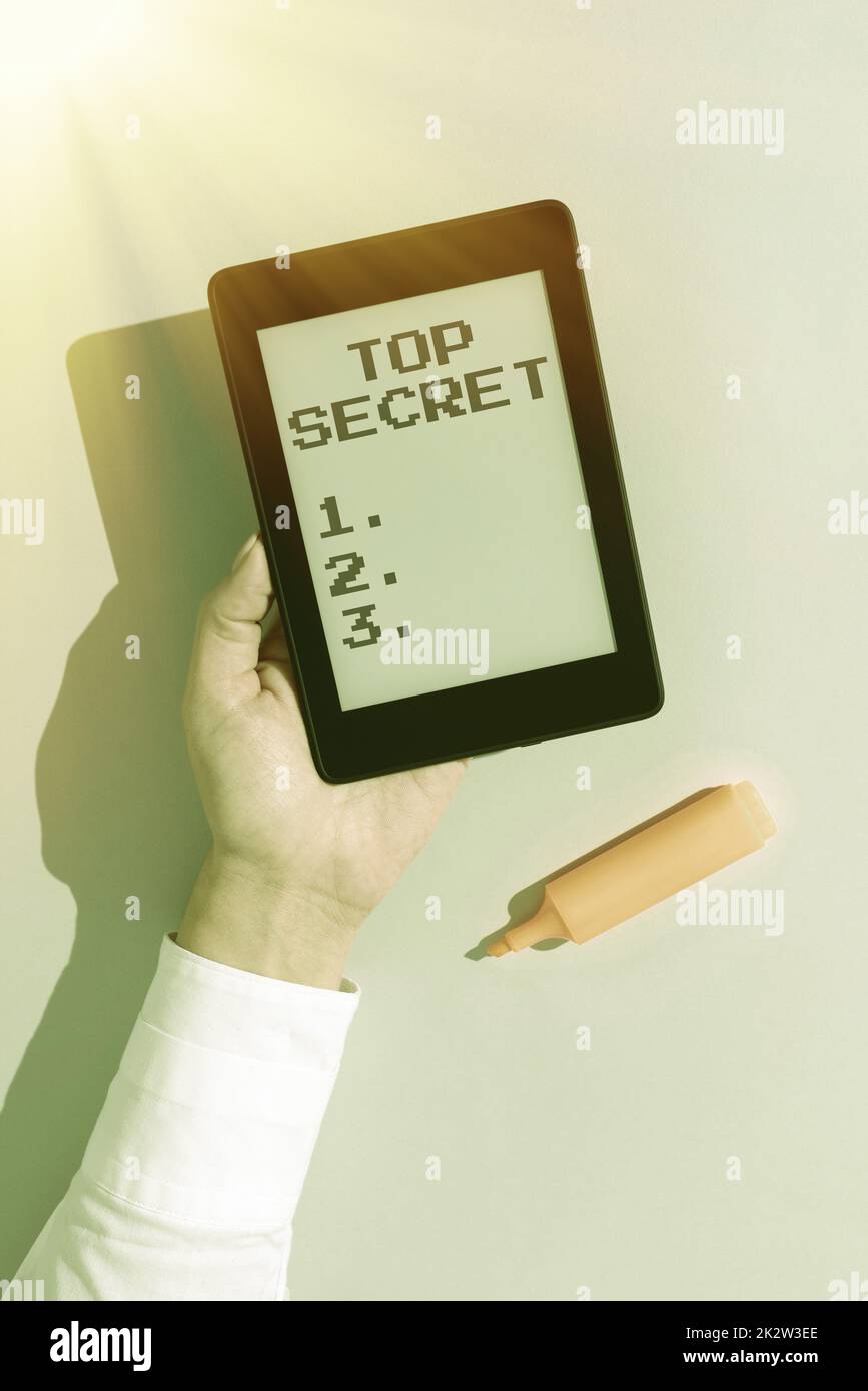 Text caption presenting Top Secret. Business showcase telling someone ...