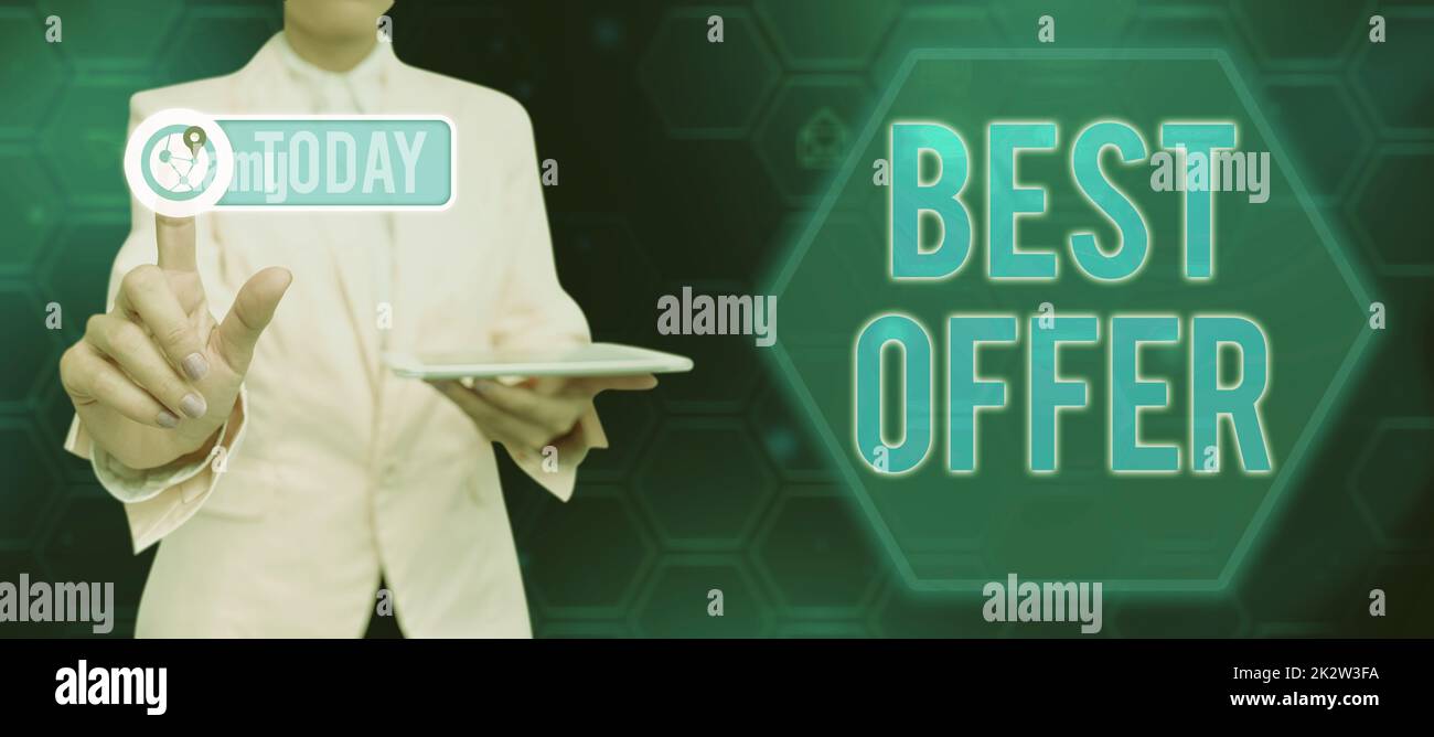 Conceptual caption Best Offer. Business concept To convince someone by ...