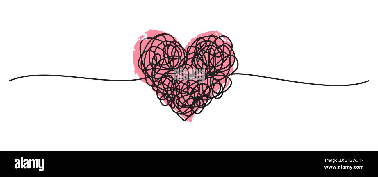 Tangled grungy red heart scribble isolated on white background Stock ...