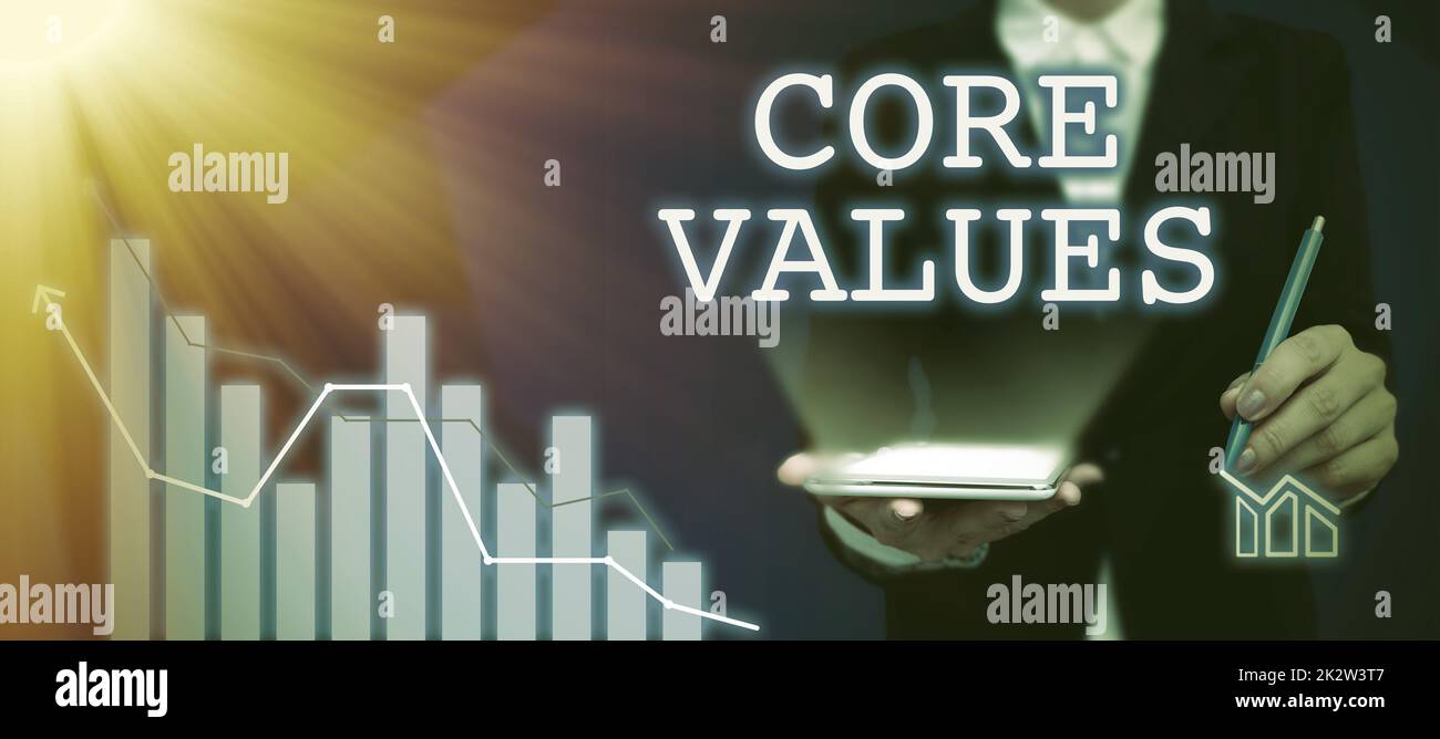 Conceptual caption Core Values. Business overview belief person or ...