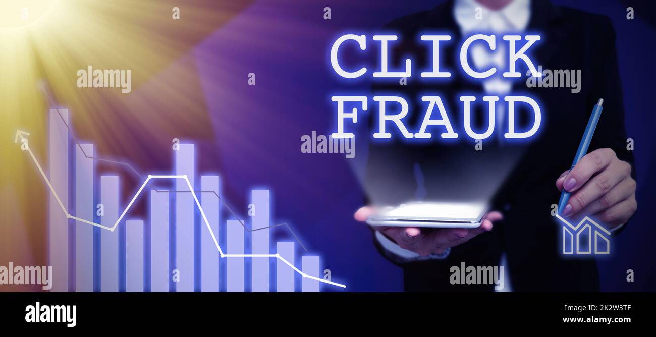 Text caption presenting Click Fraud. Business overview practice of ... Text caption presenting Click Fraud. Business overview practice of ...