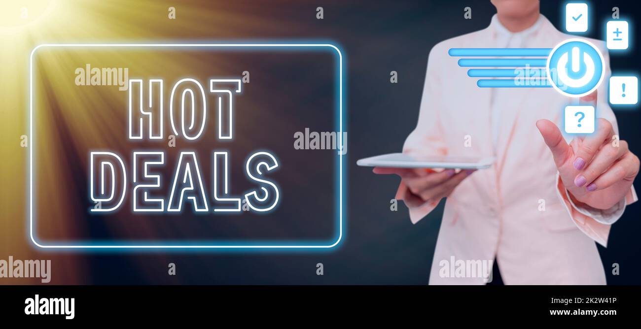 Writing displaying text Hot Deals. Word for An agreement through which ...