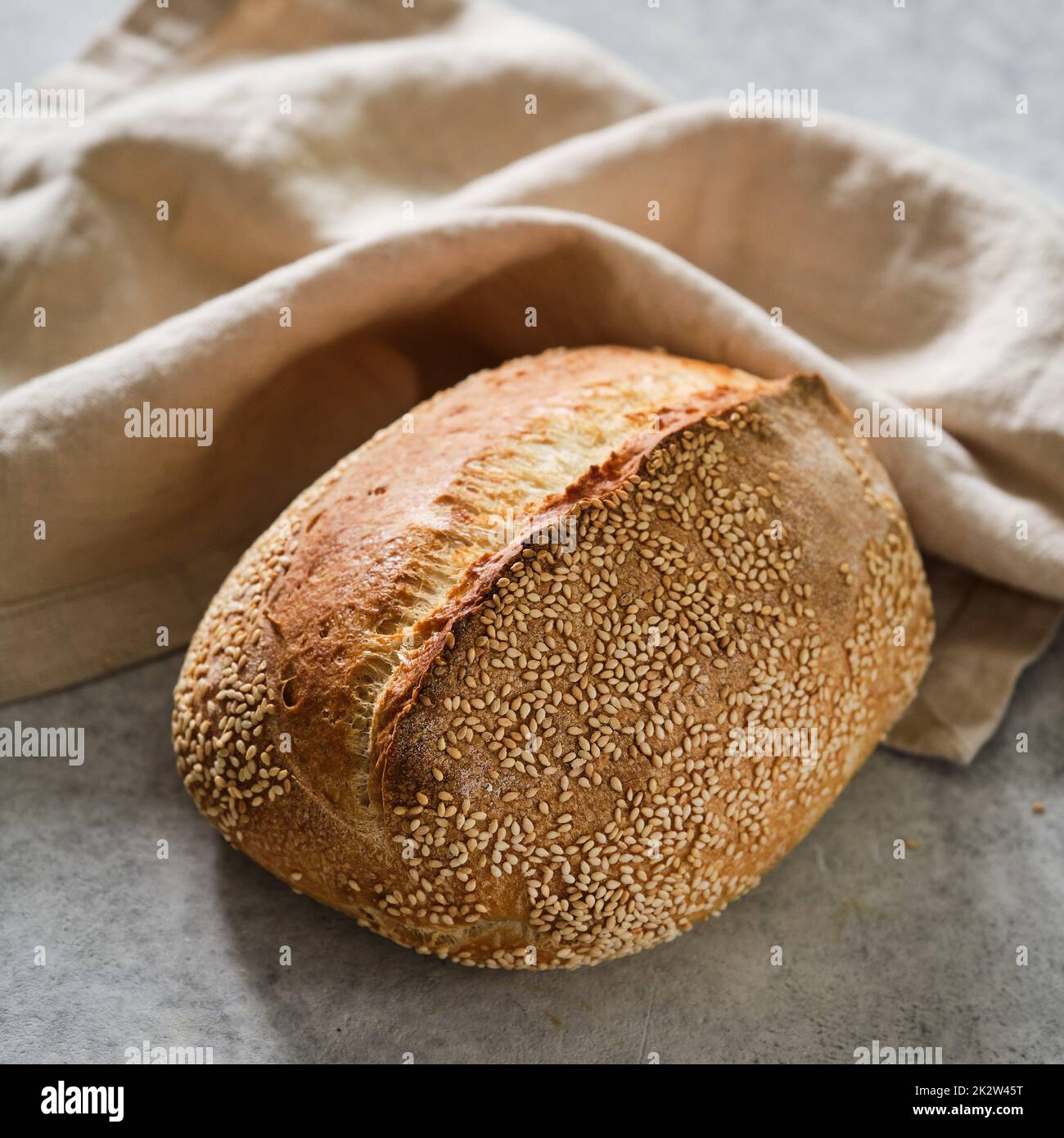 French artisan bread loaf. Fresh homemade bread on light background ...