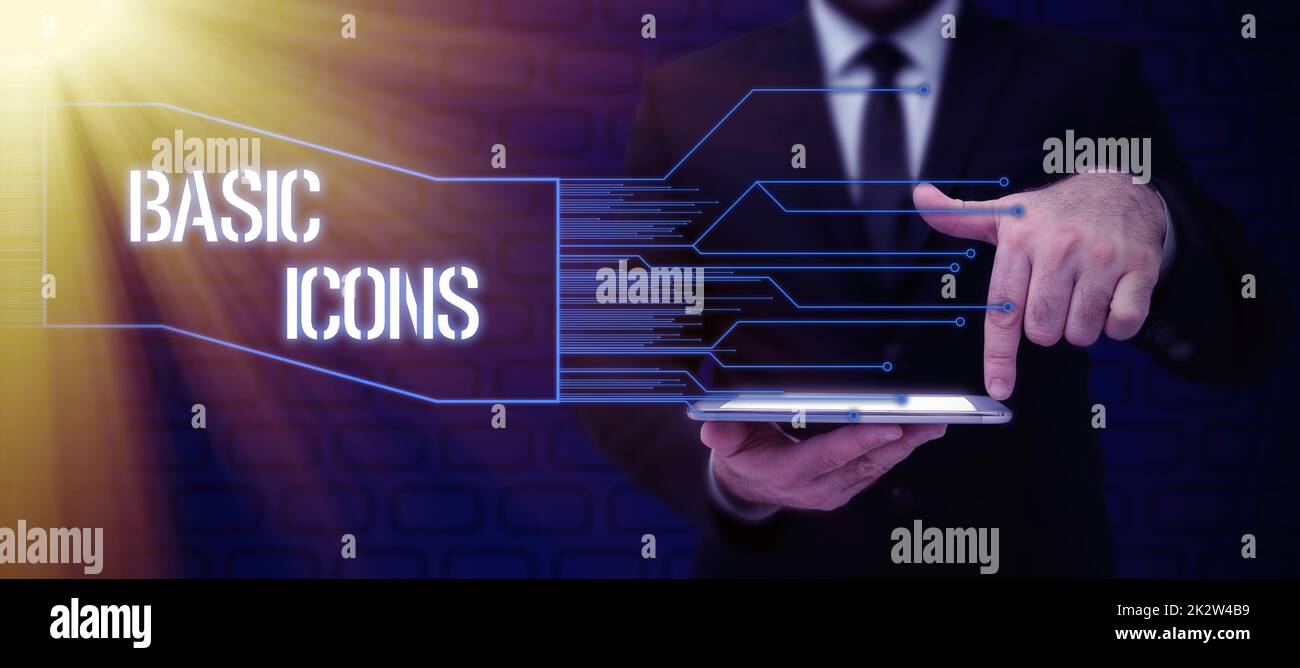 Inspiration showing sign Basic Icons. Business approach pictogram or ...