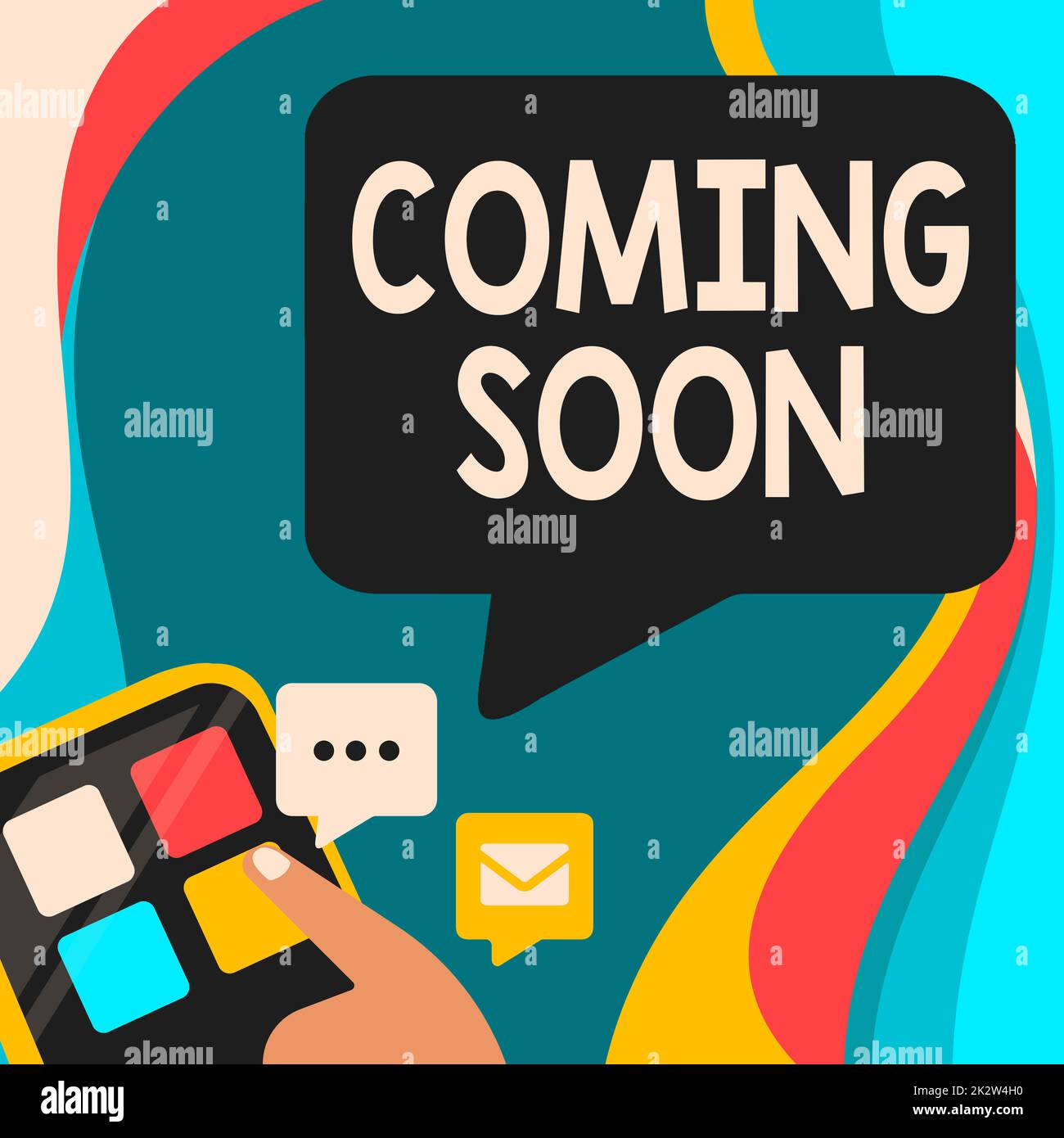 Hand writing sign Coming Soon. Internet Concept something is going to ...