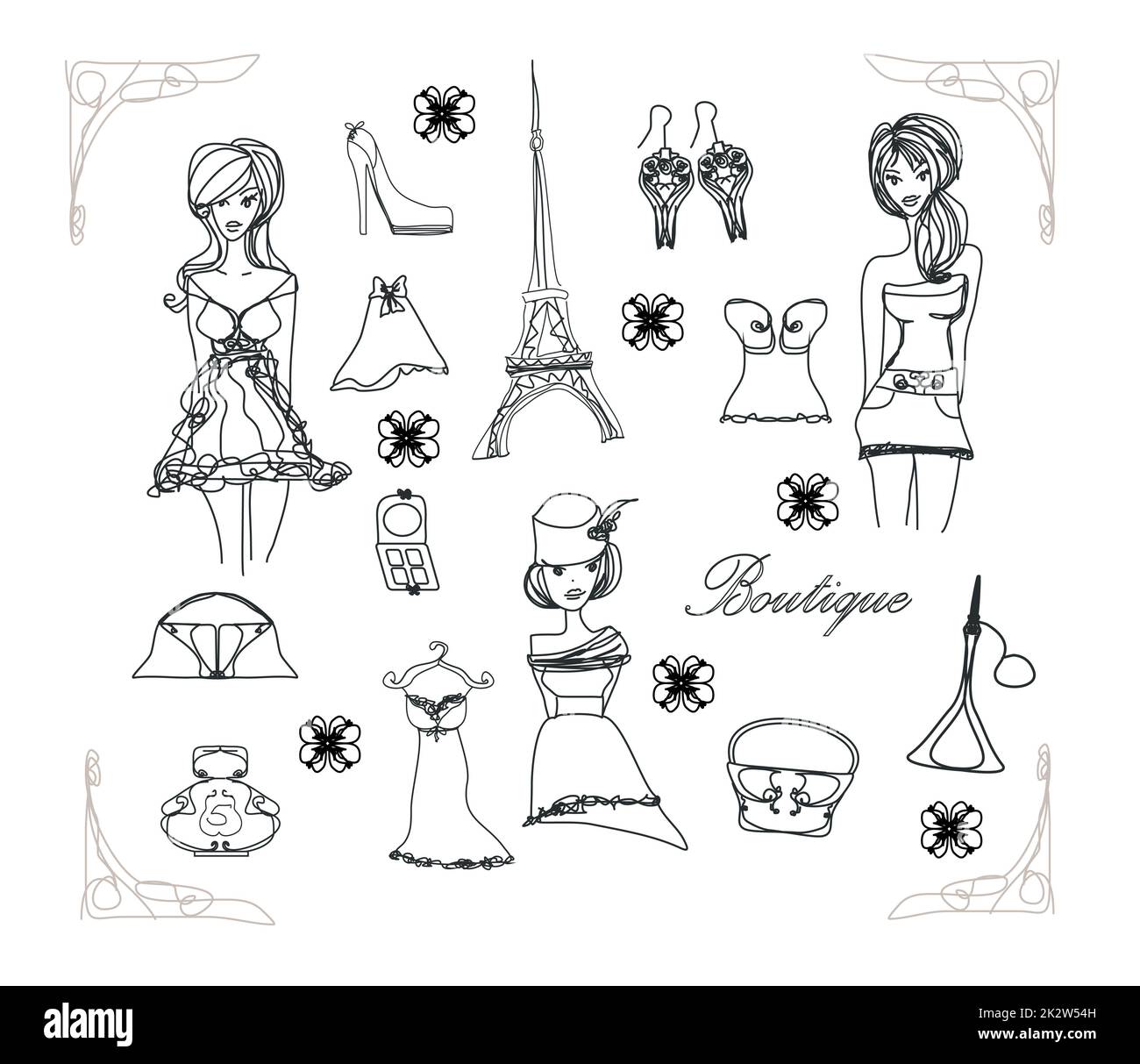 Paris fashion doodles set Stock Photo - Alamy