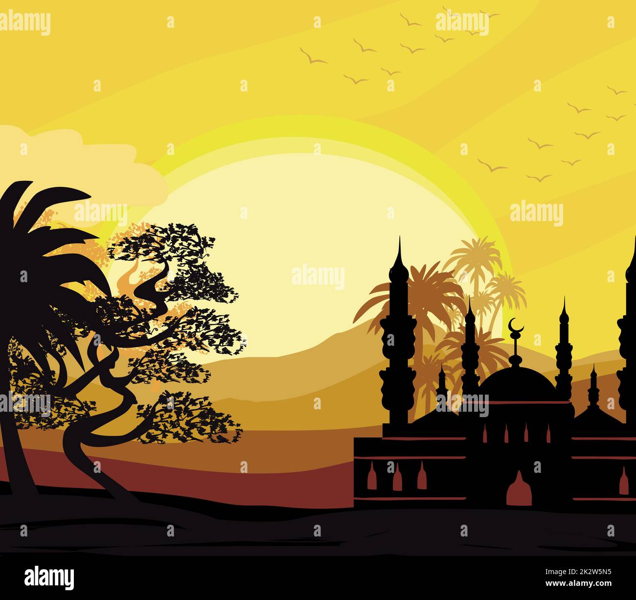 Muslim Islamic Mosque Ramadan Sunset illustration Stock Photo - Alamy