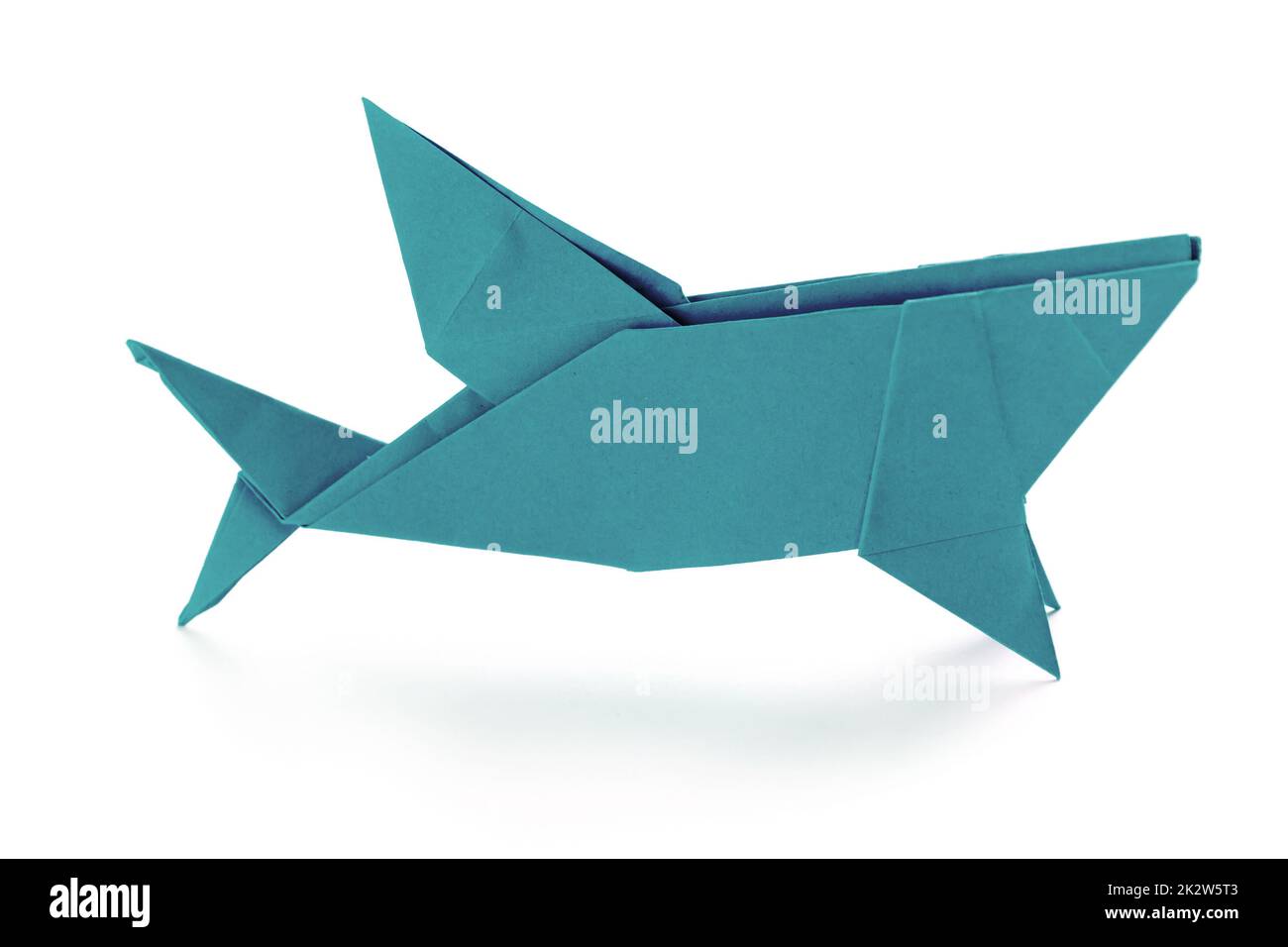 Blue paper shark origami isolated on a white background Stock Photo - Alamy