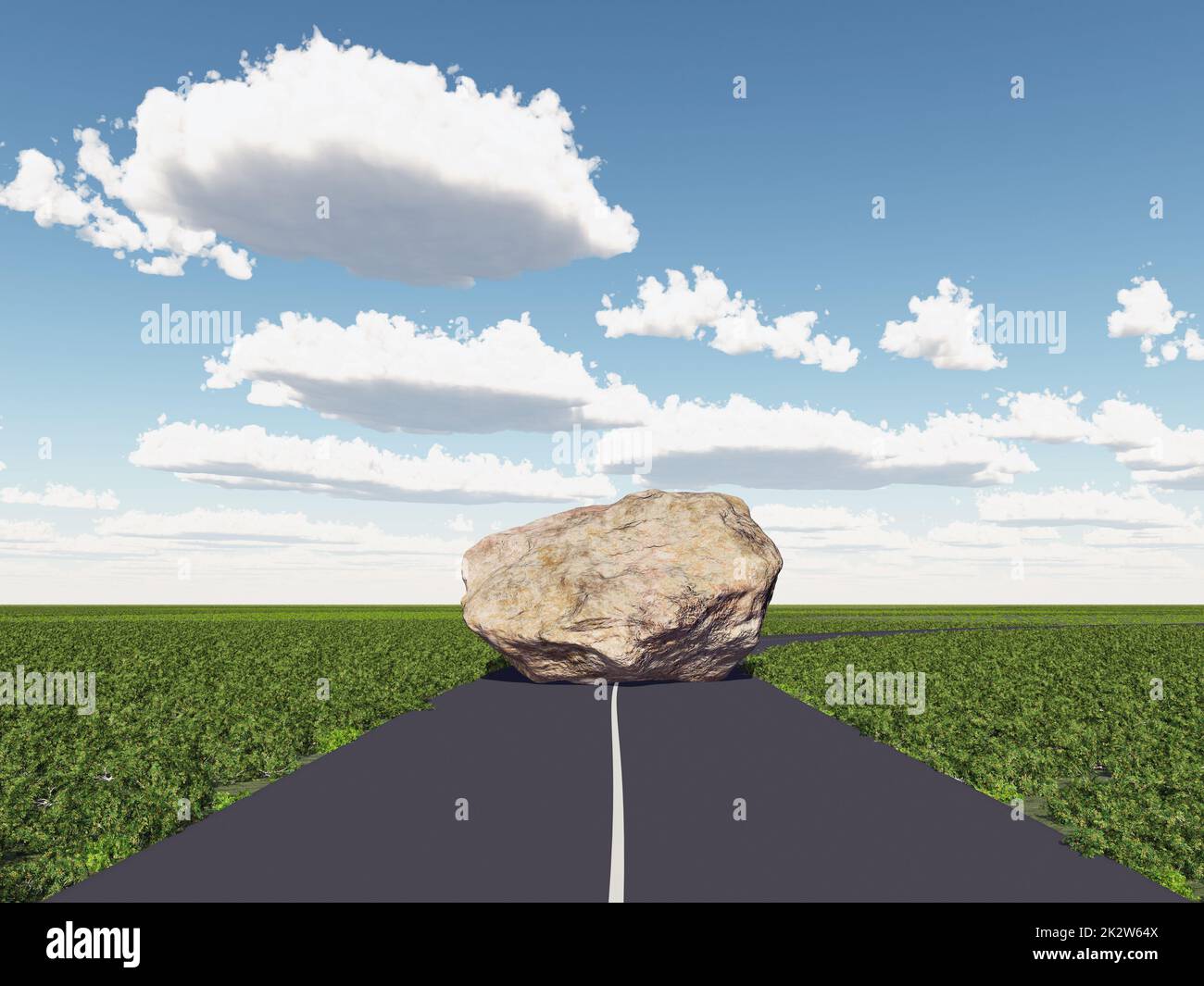 Rock blocks a road Stock Photo - Alamy