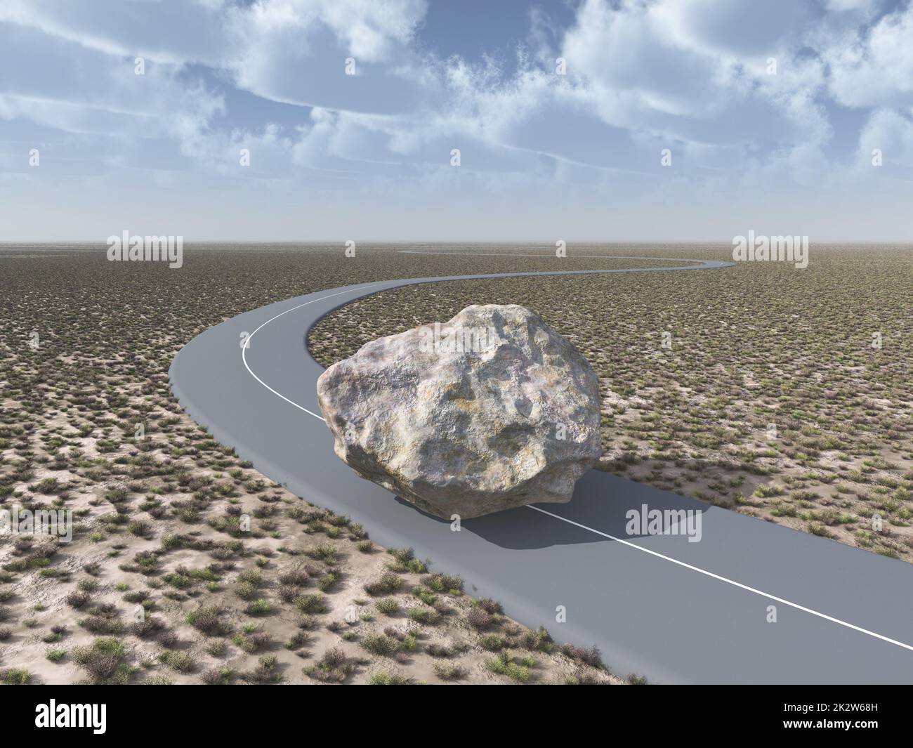 Rock blocks a road Stock Photo - Alamy