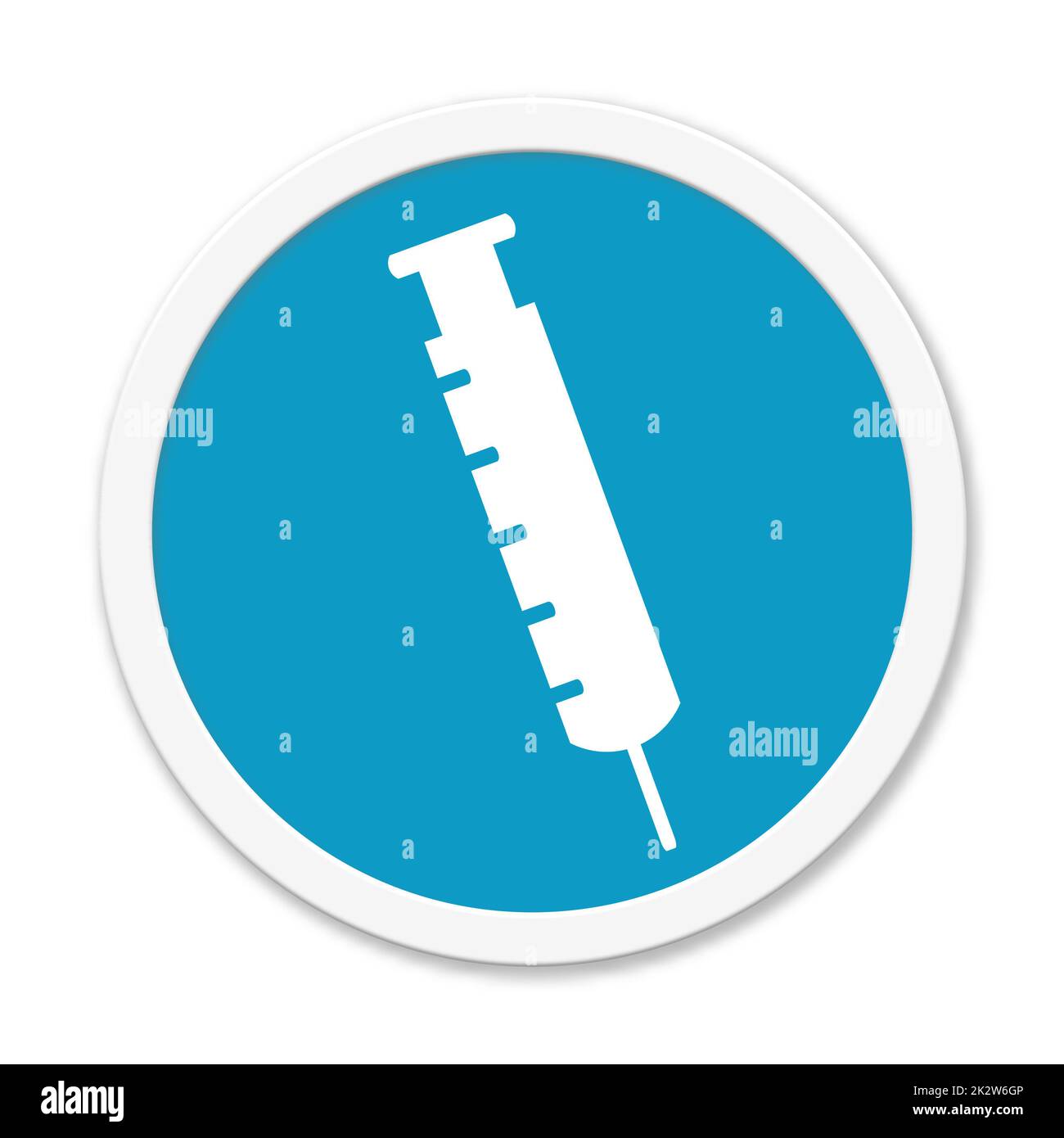 Coronavirus Vaccination - Syringe icon on blue round Button Stock Photo ...