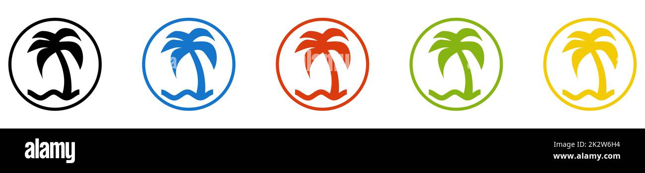 Round Button collection - Palm Icon in black, blue, red, green and ...