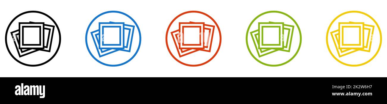 Round Button collection - Gallery Icon in black, blue, red, green and ...