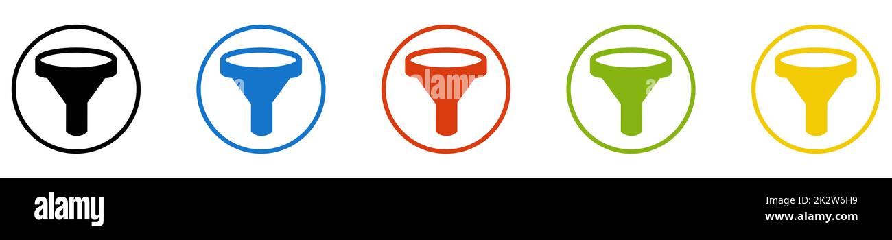 Round Button collection - Filter Icon in black, blue, red, green and ...