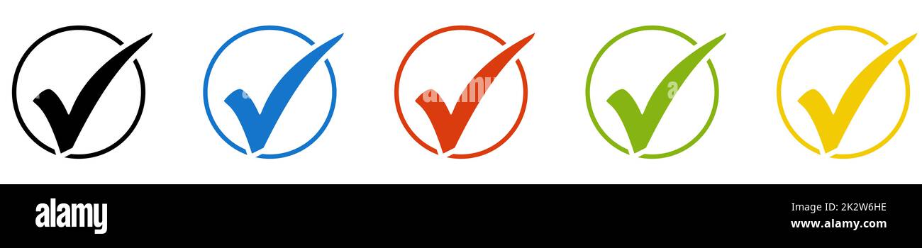 Round Button collection - Check Mark Icon in black, blue, red, green ...