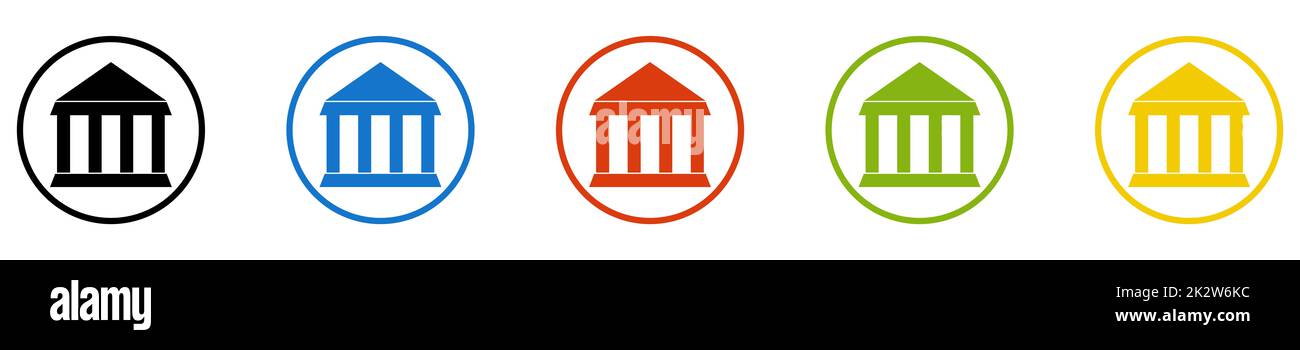 Round Button collection - Museum Icon in black, blue, red, green and ...