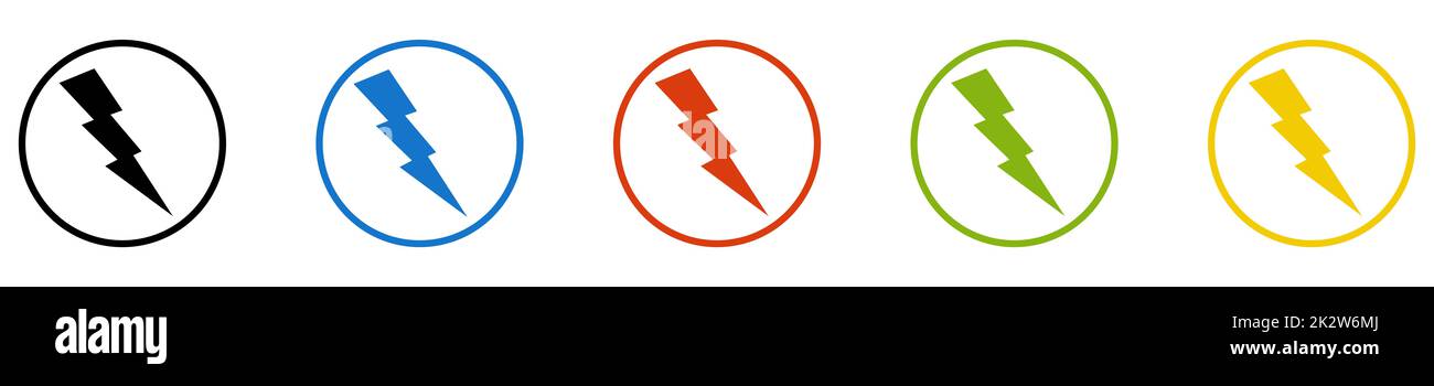 Round Button collection - Flash Icon in black, blue, red, green and ...