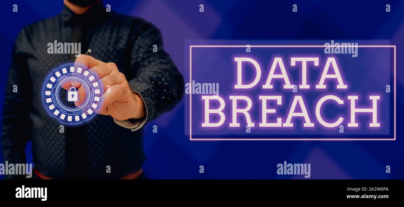 Handwriting text Data Breach. Word for security incident where ...