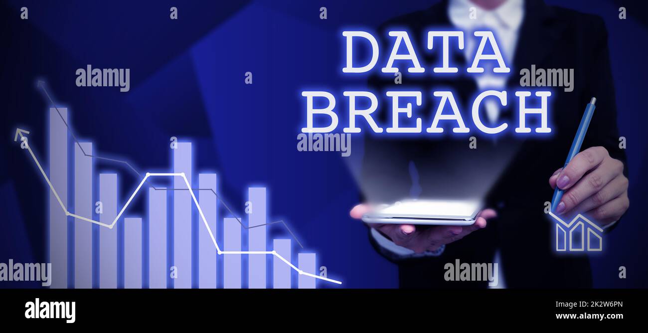Text sign showing Data Breach. Concept meaning security incident where ...