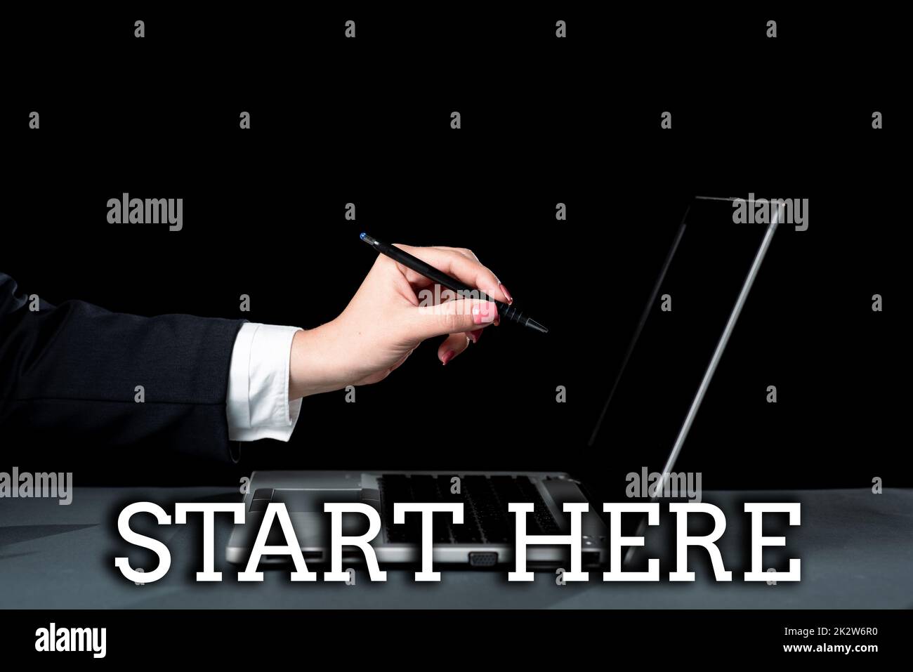 Text showing inspiration Start Here. Business idea telling someone this ...