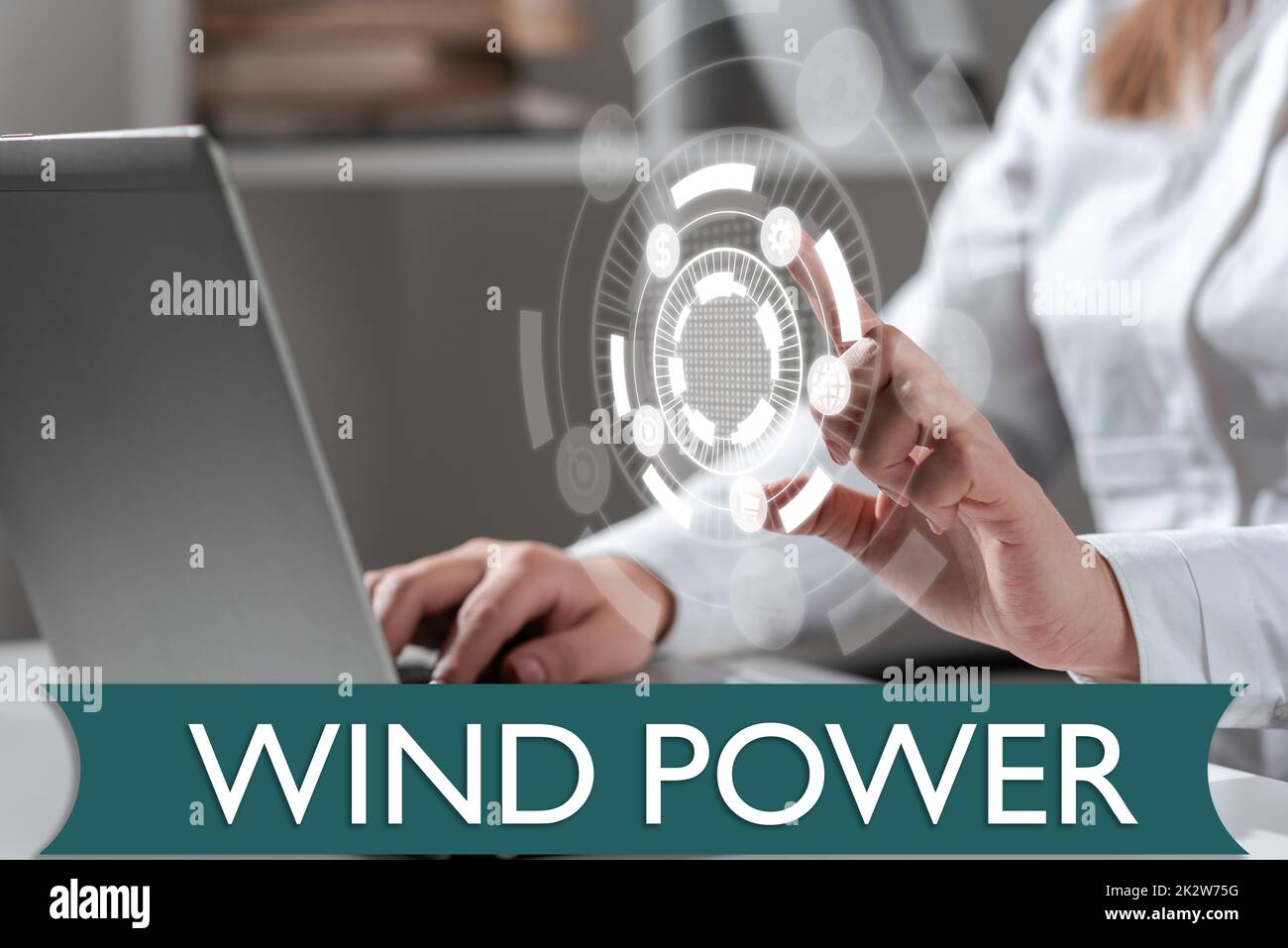Sign displaying Wind Power. Business idea use of air flowto provide ...