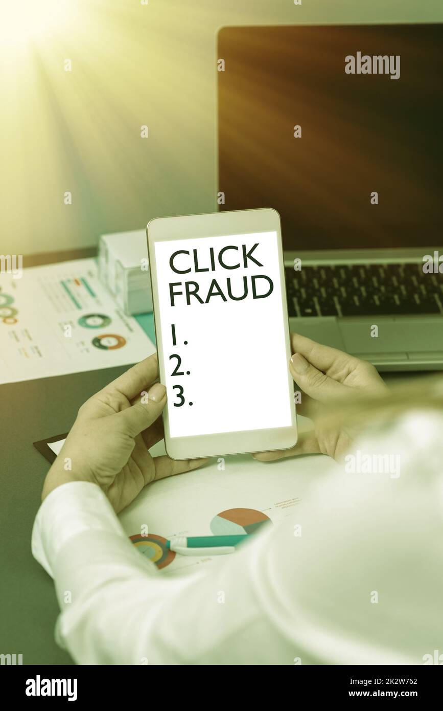 Text showing inspiration Click Fraud. Business showcase practice of ... Text showing inspiration Click Fraud. Business showcase practice of ...
