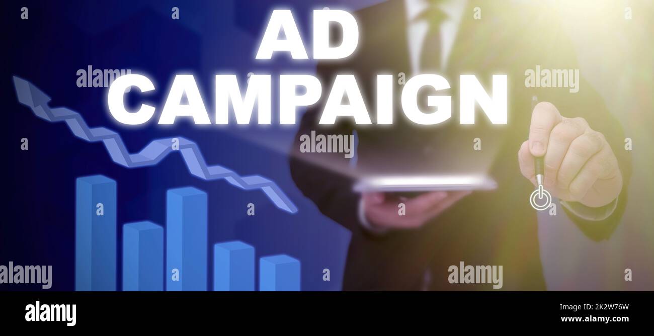 Conceptual caption Ad Campaign. Business overview promotion of specific ...